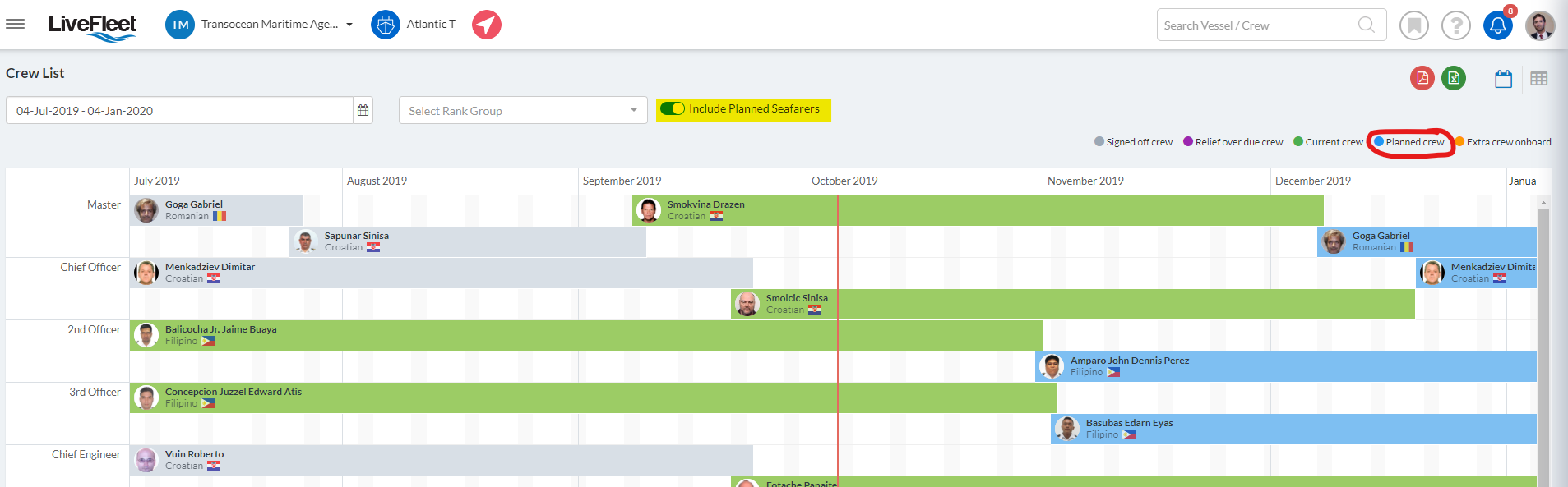 Can I see planned seafarers in LiveFleet?