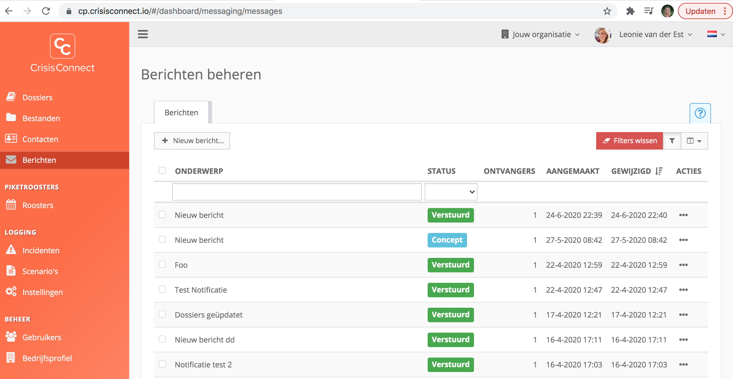 Berichten versturen vanuit de beheeromgeving naar gebruikers