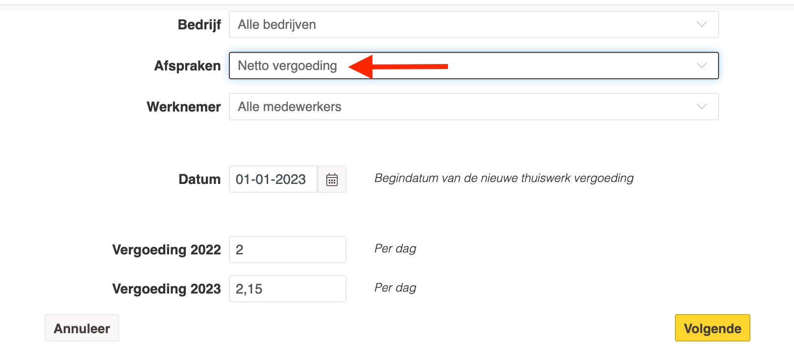 Hoe pas ik de vaste thuiswerkvergoeding in één keer aan? Hoe pas ik de vaste thuiswerkvergoeding in één keer aan?