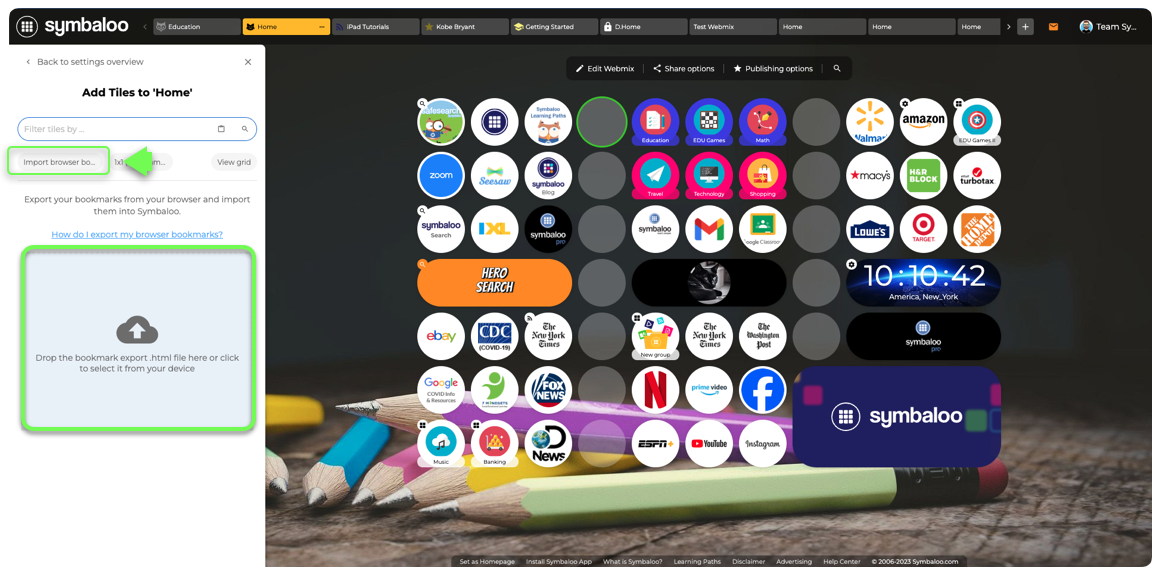 Adding your Browser's Bookmarks